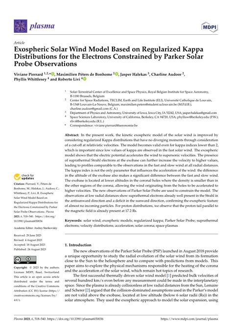 Pdf Exospheric Solar Wind Model Based On Regularized Kappa Distributions For The Electrons