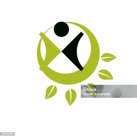 벡터 그림을 제기 손으로 흥분 추상의 녹색 아이디어를 이동 합니다 건강 한 라이프 스타일은 유 환경 보전 테마 기호입니다 0명에