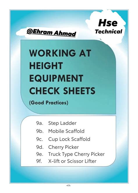 Hse Technical Work At Height Equipment Check Sheet Facebook