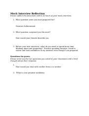 Mock Interview Reflection Preparing For Confident Responses Course Hero