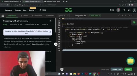 Subarray With Given Sum 🔥🔥 Coding Problem 2 Gfg Potd Youtube