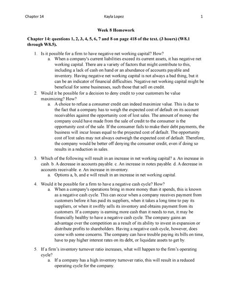Week 8 Homework Chapter 14 Chapter 14 Kayla Lopez 1 Week 8 Homework