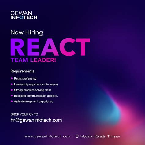 Reactteamleader Reactjs Reactdeveloper Reactleadership Techjobs… Gewan Info Tech