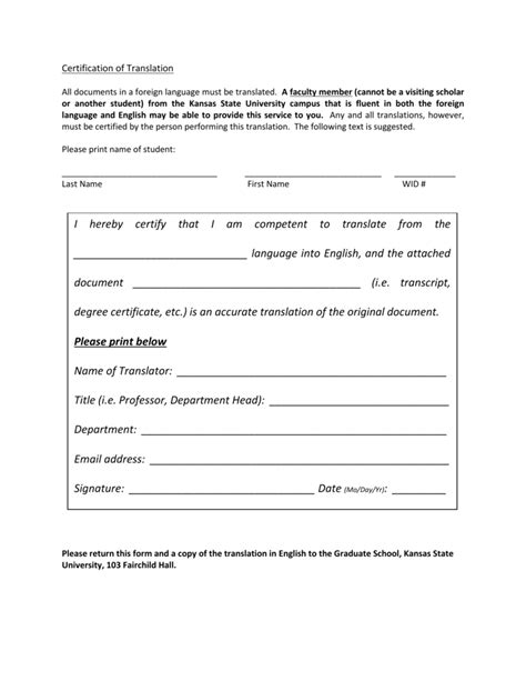 Certificate Of Translation Template