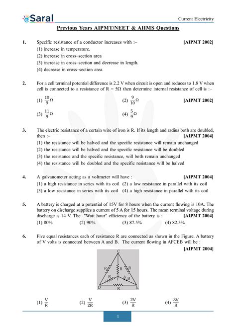Current Electricity Neet Previous Year Questions With Complete Solutions