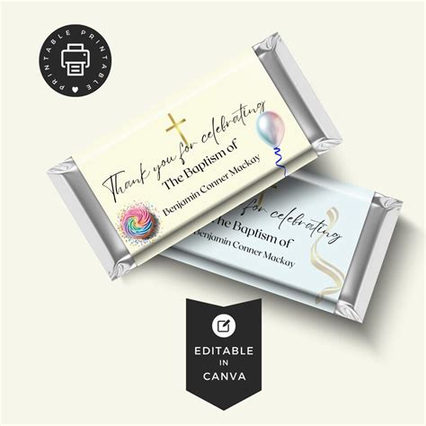 Customizable Chocolate Bar Wrapper Instant Download Baptism