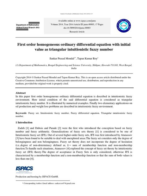 First Order Homogeneous Ordinary Differential Equation With Initial Value As Triangular