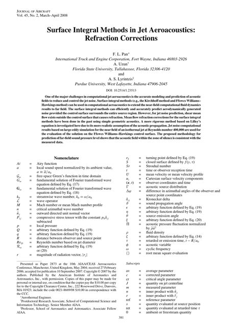 Pdf Surface Integral Methods In Jet Aeroacoustics Refraction Corrections