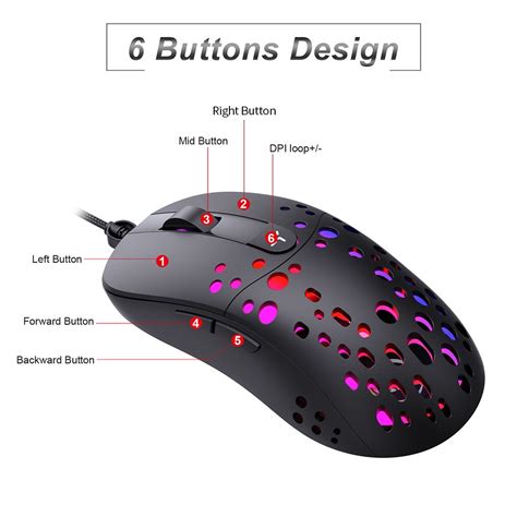Hxsj A904 Ergonomic Macro Programming Wired Gaming Mouse With 6 Rgb Lighting Ac11342pb Us8