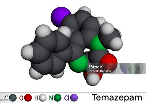 테마제팜 약물 분자 그것은 공황 장애 심한 불안 불면증을 치료하는 데 사용되는 벤조디아제핀입니다 분자 모델 3d 렌더링 3차원 형태에 대한 스톡 벡터 아트 및 기타 이미지