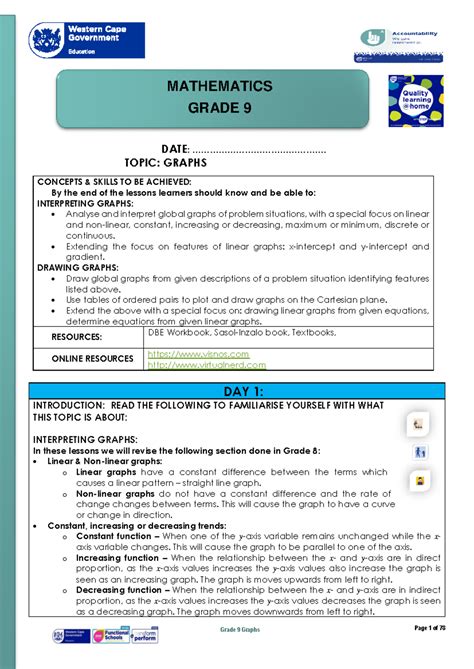 Maths Gr 9 Graphs Study Material For Grade 9 Learners Date Studocu