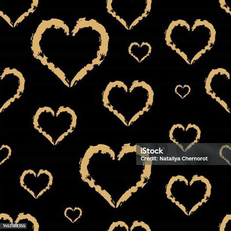 그런지 질감 매끄러운 패턴의 골드 하트 검은 배경입니다 복고풍 스타일의 벡터 그림입니다 가리기에 대한 스톡 벡터 아트 및 기타