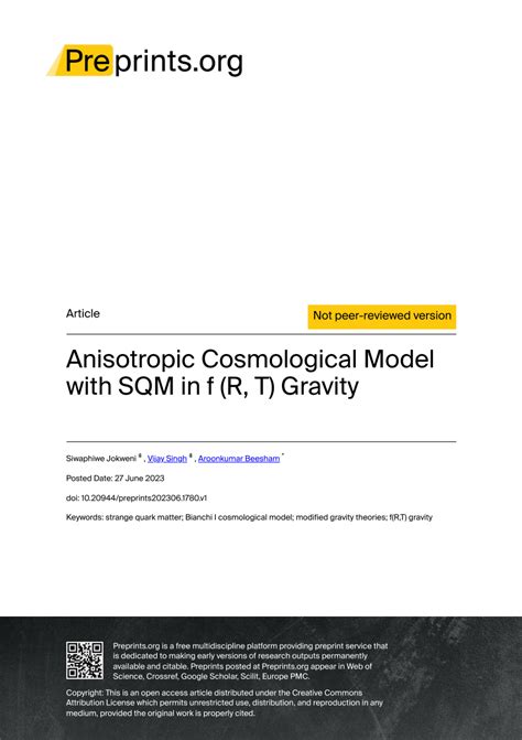 Pdf Anisotropic Cosmological Model With Sqm In F R T Gravity