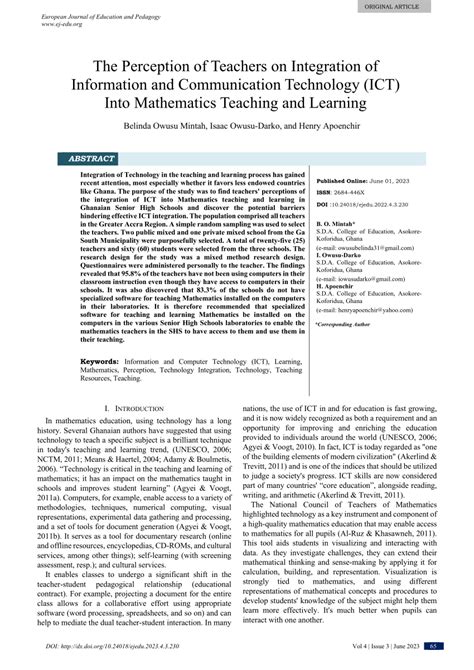 Pdf The Perception Of Teachers On Integration Of Information And Communication Technology Ict