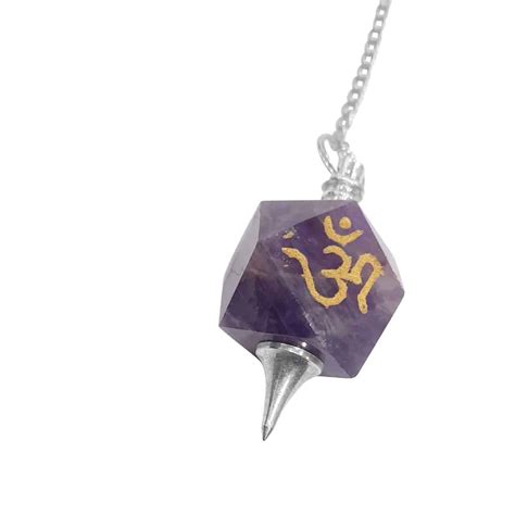 Cube Pendulum Buy Online Natural Cube Pendulum Stone With Om And Chain Shubhanjali