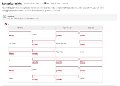 Completar Complete The Chart With The Correct Verb Forms Leccion 2 Form Example Download