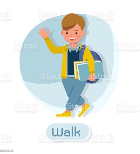 자식 캐릭터 벡터 디자인 감정과 산책과 다양한 액션의 프리젠 테이션 걷기에 대한 스톡 벡터 아트 및 기타 이미지 걷기 교복