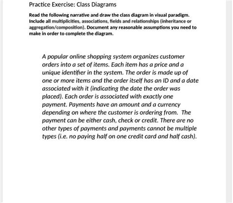 Practice Exercise Class Diagrams Read The Following Narrative And Draw