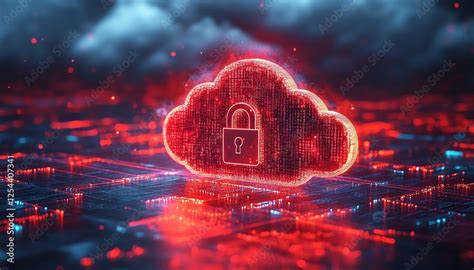 Server Rack With A Padlock Cloud And Password Icons Digital Security Protection Hightech Data