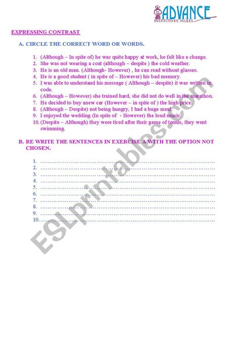 Connectors Although Despite In Spite Of ESL Worksheet By Chechuna