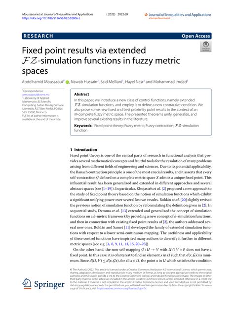 Pdf Fixed Point Results Via Extended Fz Simulation Functions In Fuzzy