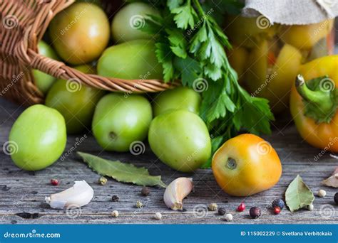 Green Tomatoes Stuffed With Pepper And Herbs Stock Image Image Of