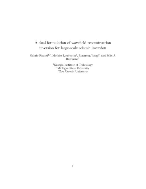 Pdf A Dual Formulation Of Wavefield Reconstruction Inversion For Large Scale Seismic Inversion
