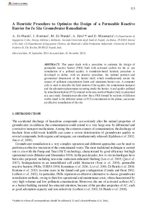 Pdf A Heuristic Procedure To Optimize The Design Of A Permeable Reactive Barrier For In Situ