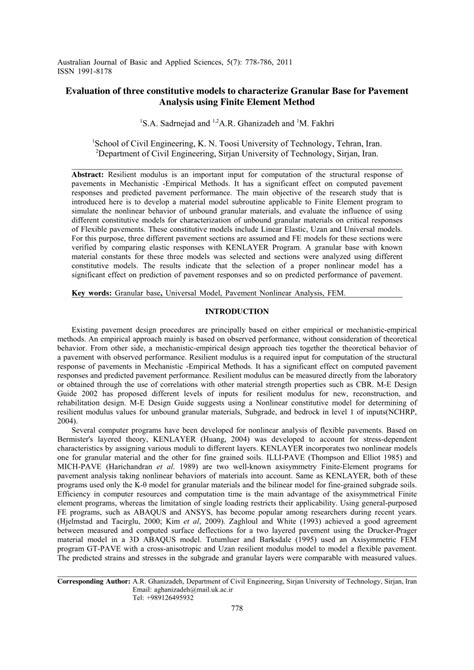 Pdf Evaluation Of Three Constitutive Models To Characterize Granular Base For Pavement