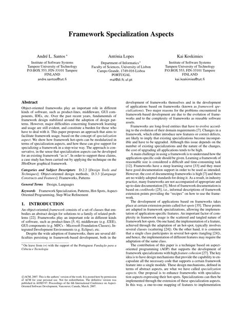 Pdf Framework Specialization Aspects