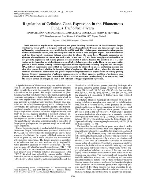 Pdf Regulation Of Cellulase Gene Expression In The Filamentous Fungus