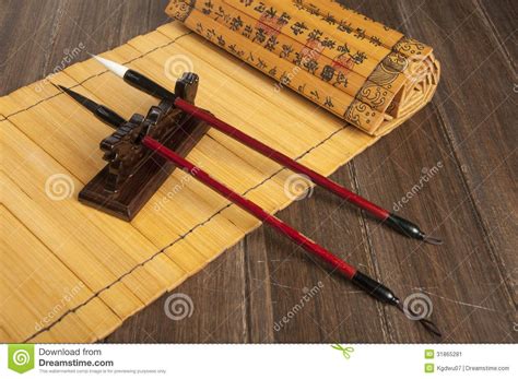 Bamboo Slips And Brush Writing Utensil Ancient Chinese Ancient