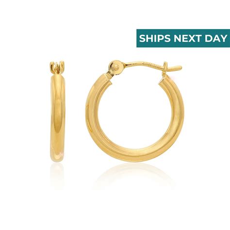 Solid 14k Gold Hoop Earrings 14 Karat Yellow Gold Round Hoops With A