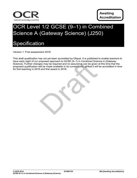 Ocr Gcse 9 1 In Combined Science A Gateway Science J250