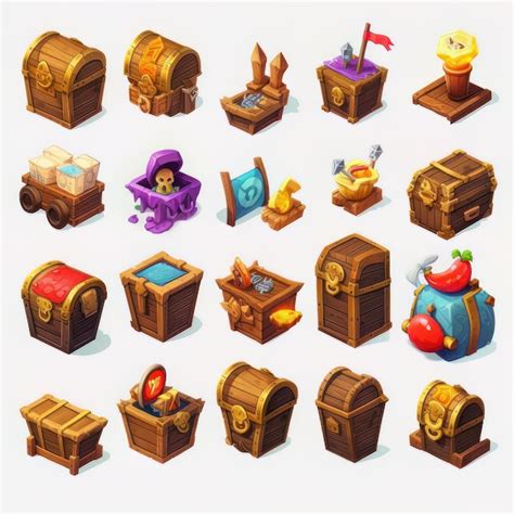 Premium AI Image Treasure Chest Isometric Icons Set Vector