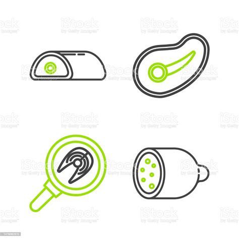 세트 라인 살라미 소시지 프라이팬에 생선 스테이크 스테이크 고기와 고기 아이콘 벡터 고기에 대한 스톡 벡터 아트 및 기타 이미지 고기 구이 굽기 Istock