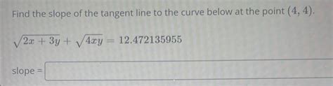 Solved Find The Slope Of The Tangent Line To The Curve Below