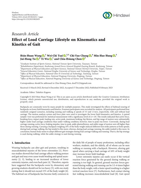 Pdf Effect Of Load Carriage Lifestyle On Kinematics And Kinetics Of Gait