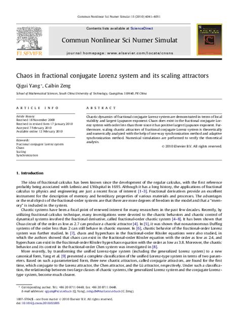 Pdf Chaos In Fractional Conjugate Lorenz System And Its Scaling