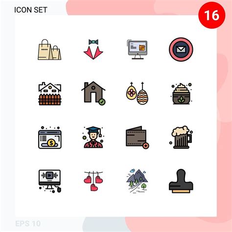 16 Universal Flat Color Filled Lines Set For Web And Mobile Applications Sharp Mail Tie Design