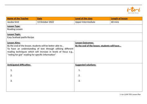 Assignment 3 Reading Lesson Plan For 420 Hours Tefl Course Tefl Level 5 Diploma 420 Hours