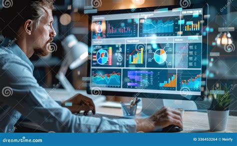 Analyst Uses A Computer And Dashboard For Data Business Analysis And Data Management System