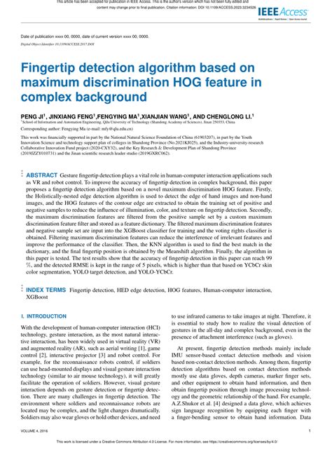 Pdf Fingertip Detection Algorithm Based On Maximum Discrimination Hog