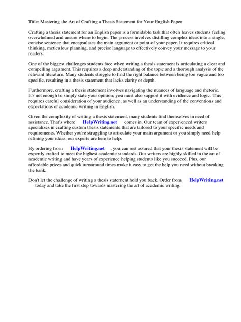 How To Write A Thesis Statement For An English Paper Pdf Essays