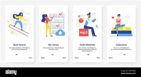 Online Library Education Digital Technology Mobile App Page Onboard Screen Set Stock Vector