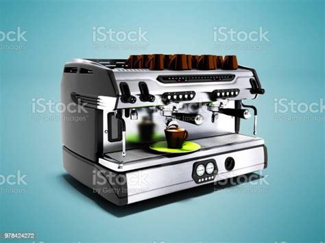 그림자와 파란색 배경에 찻잔 머그잔 3d 렌더링을 전문적인 작업에 대 한 두 잔 이나에 대 한 현대 회색 커피 기계 0명에 대한 스톡 사진 및 기타 이미지 Istock