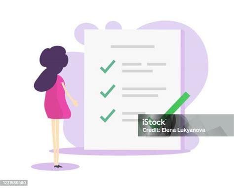 시험 결과 설문 조사 양식 문서 벡터 또는 테스트 퀴즈 체크리스트 성공 설문지 여성 평면 만화 일러스트 교육 체크 리스트 문서 문서 현대 다채로운 디자인 검사 보기에 대한