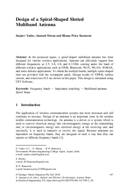Pdf Design Of A Spiral Shaped Slotted Multiband Antenna