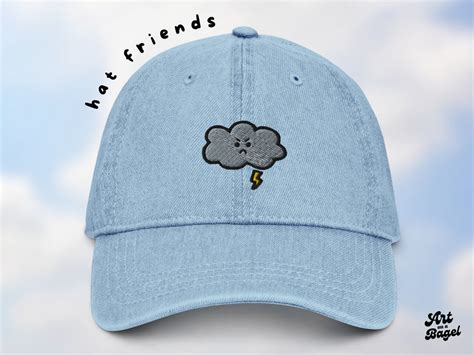 Grumpy Storm Cloud Embroidered Denim Hat Jean Cap Kawaii Cloud Nature Lover T