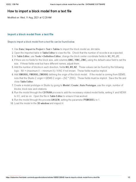 How To Import A Block Model From A Text File Datamine Software1 Pdf